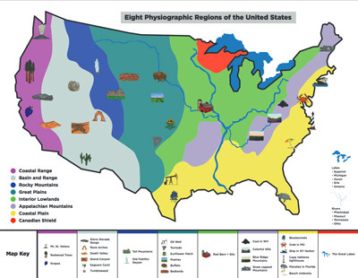 Us Map With Landforms Labeled